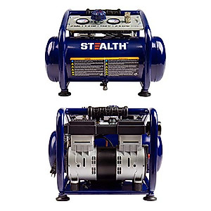 Stealth Portable Ultra Quiet 3 Gallon 1 Horsepower Oil-Free Pump Air Compressor 2.5 CFM @ 90 PSI Electric Air Compressor, Max 150 PSI Portable Air Compressor for Garage Innovation Work SAQ-1301 Blue