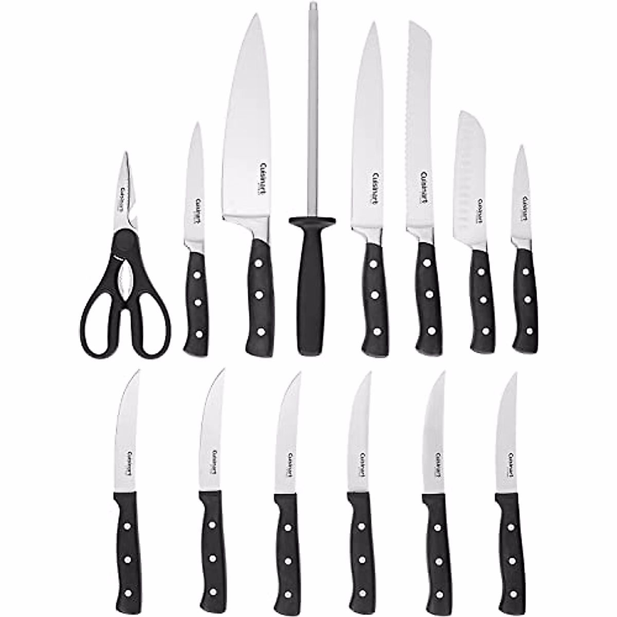 15 Piece Kitchen Knife Set with Block by Cuisinart, Cutlery Set, Triple Rivet Collection, C77TR-15P