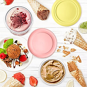 FIRJOY 16 oz. Containers | Extra Replacement Pints and Lids -Compatible with Ninja Creami NC301 NC300 NC299AMZ Series ONLY (2 Pack - Pink, Yellow)