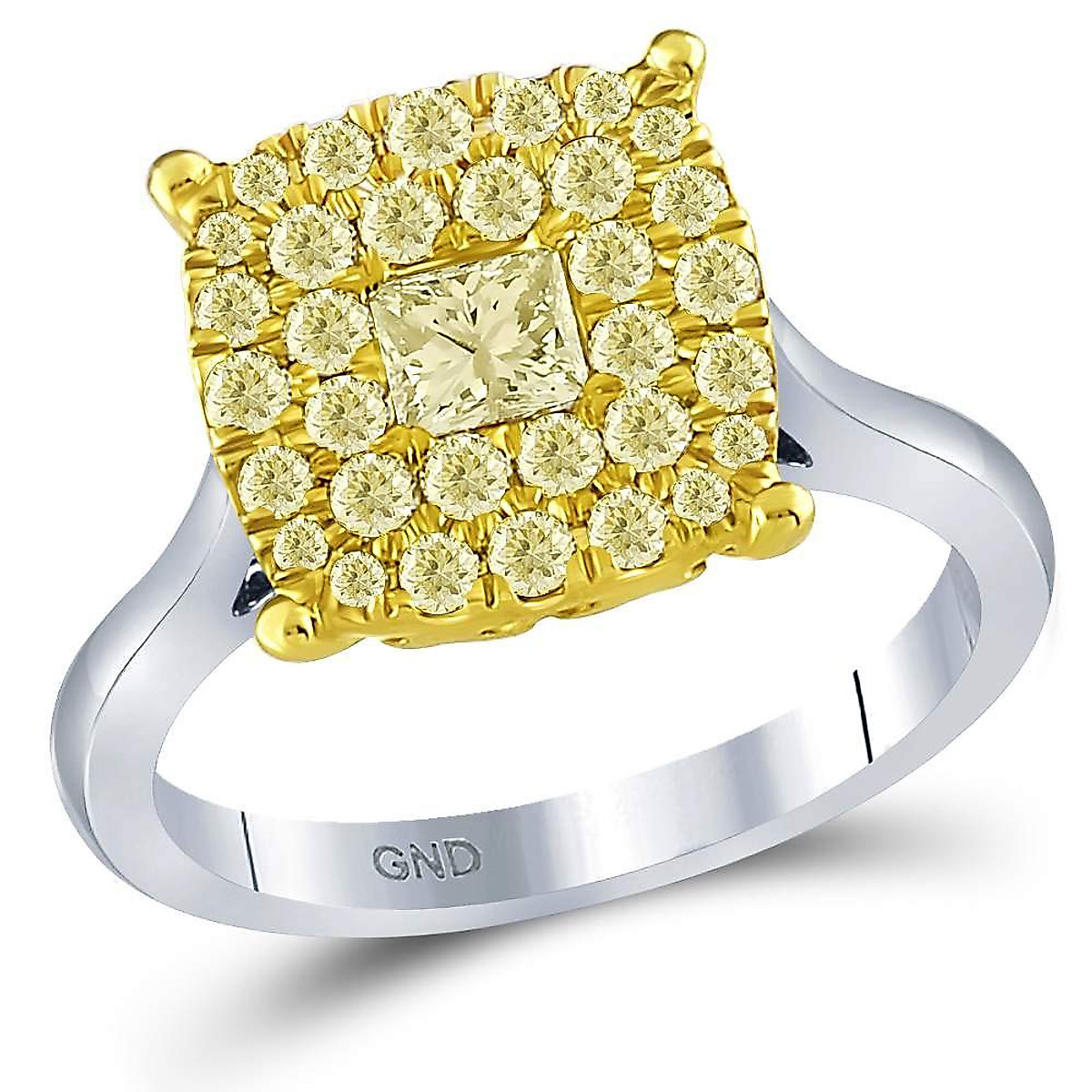 Jewels By Lux 14kt Two-tone Gold Womens Princess Yellow Diamond Solitaire Bridal Wedding Engagement Ring 1.00 Cttw Ring Size 7 (I2 clarity; Yellow color) round shape yellow diamond