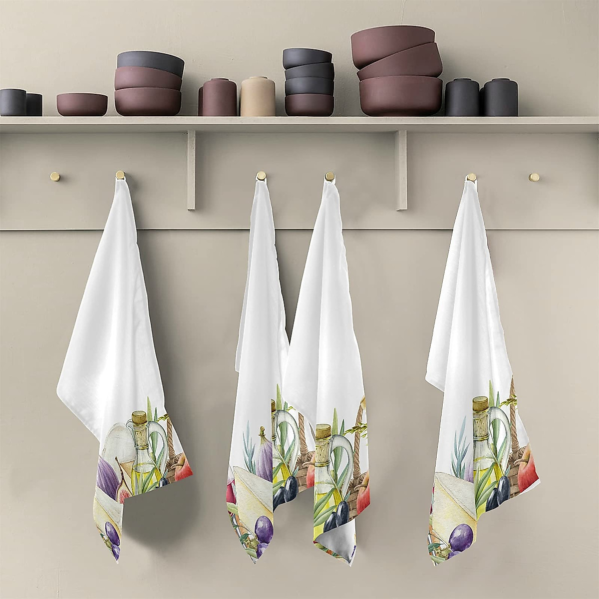 Cheese Grapes Kitchen Towels Wine Fig Olive Dishcloths Set 4 Pack Hand Dish Towel Tea Bar Towels 18 x 28 in Cleaning Cloths Soft Absorbent Fast Drying for Cooking Baking