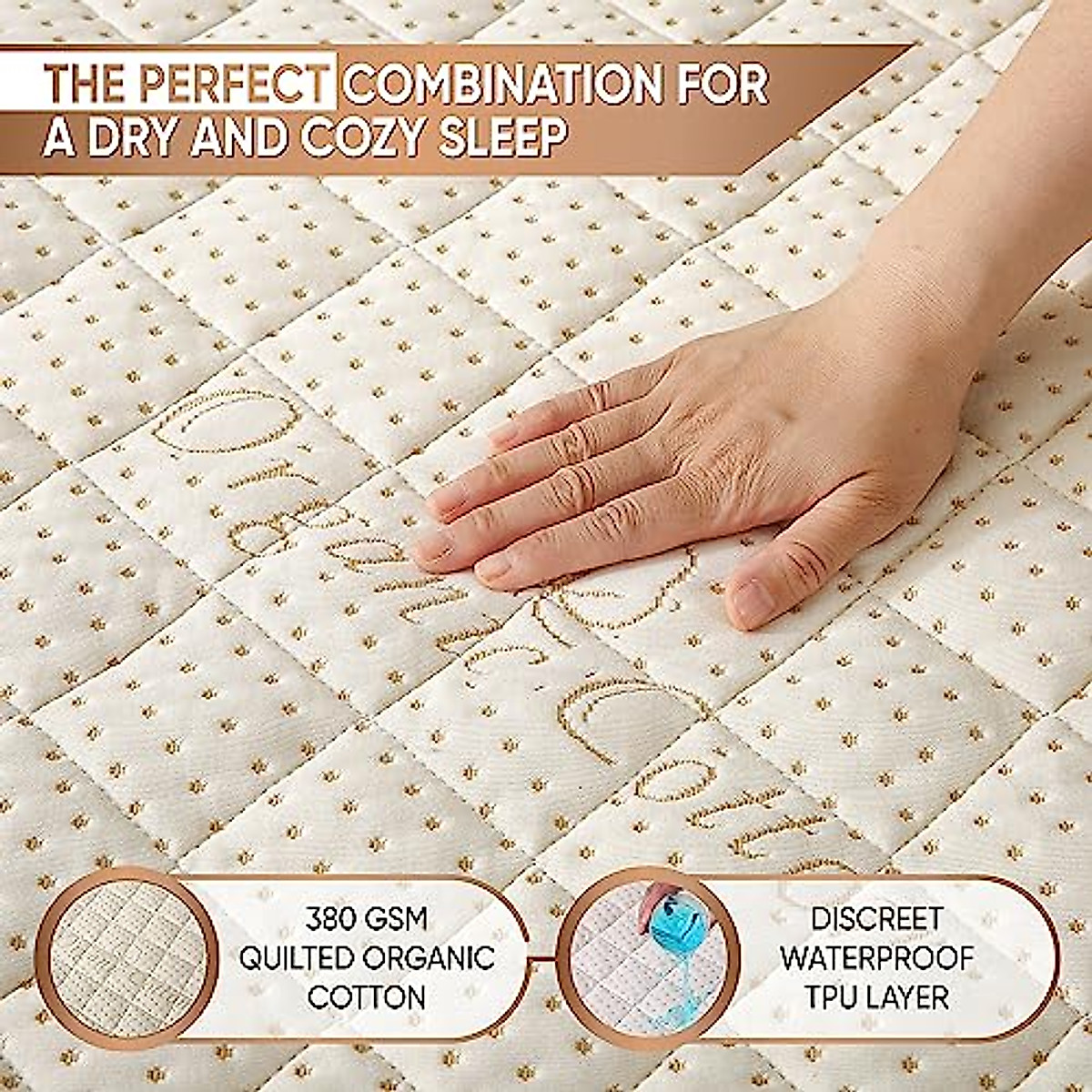 Luxury Quilted Waterproof Organic Mattress Pad Protector California King 100% Organic Cotton Hypoallergenic Breathable Mattress Pad Cover - Premium 380 GSM Comfort - Fitted Allergy Shield