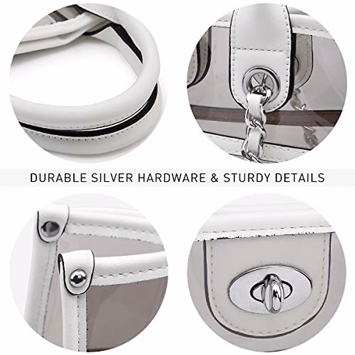 Large Clear Tote Bag Top handle Bag for Women Handbag Messenger Crossbody Purse With Turn Lock Closure (2 Sets) (White)