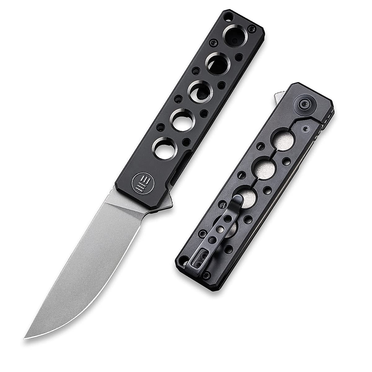WeKnife Folding Knife Miscreant 3.0, CPM 20CV Blade Titanium Handle with Satin Finished Holes, Pocket EDC Outdoor Knives for Men Dad Husband Boyfriend(Black)