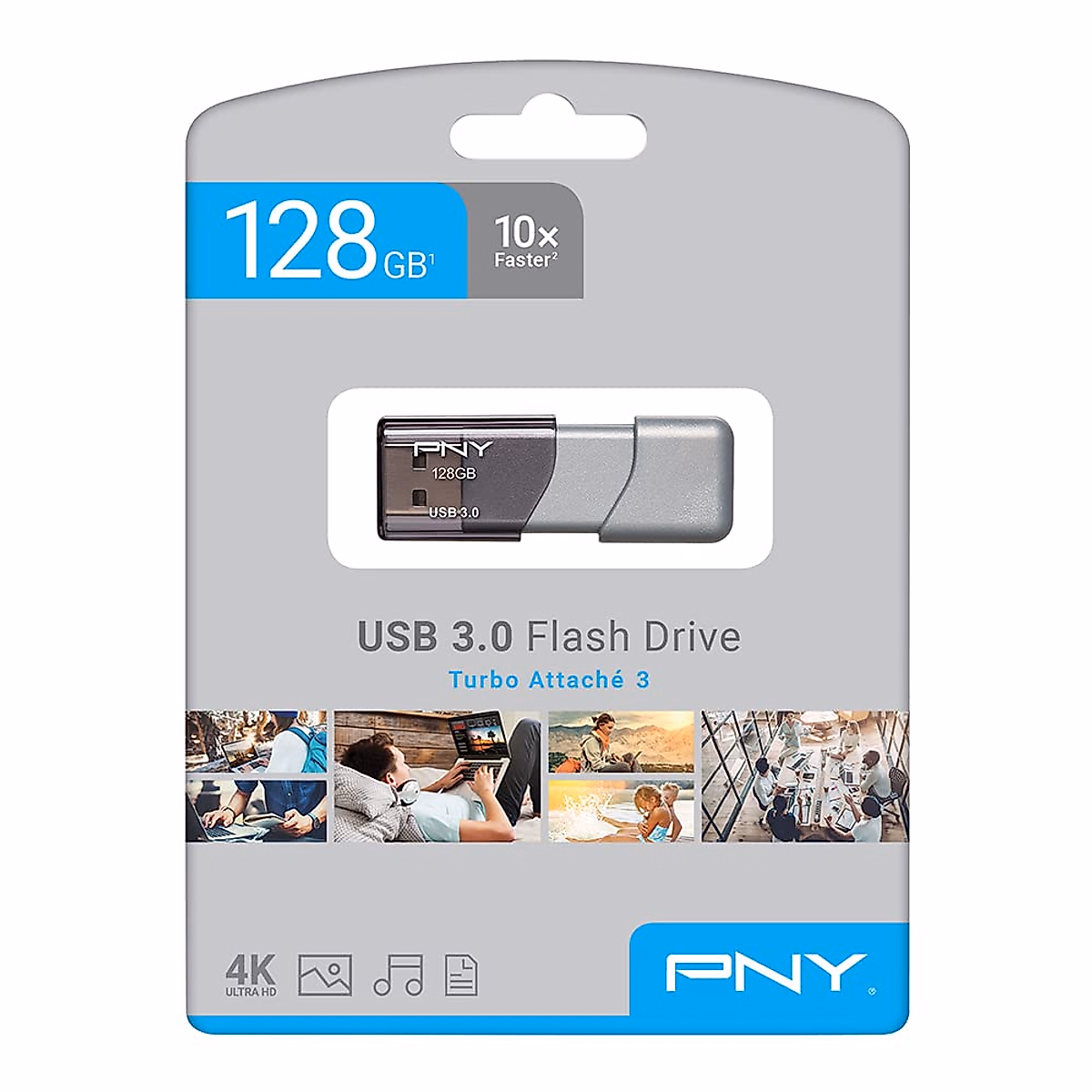 PNY 128GB Turbo Attache 3 USB 3.0 Flash Drive, Grey (Pack of 1)