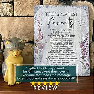 DEXSA Greatest Parents Wood Plaque - Made in the USA - 11.75 in x 15 in - Classy Vertical Frame Wall Hanging Decoration | Mom & Dad, you are the Best | Christian Family Religious Home Decor Saying