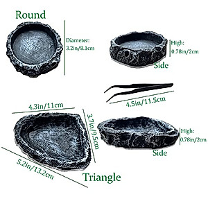Reptile Feeding Dish Water Bowls 2 Pack Food Dish Water Dish Reptile Dish with Breadworm Feeding for Dragon Leopard Gecko Lizard Spider Scorpion Chameleon ((Round + Corner) Bowl+Tongs)