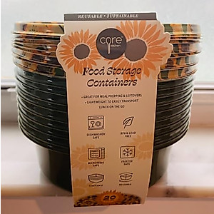 Core Kitchen 20 Piece Food Storage Container Set, 10 Lids and 10 Containers, Special Edition Printed Lids (SUNFLOWERS)