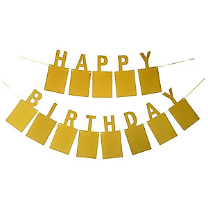 YAMI COCU Happy Birthday Photo Banner for 60th Birthday Party Decorations Picture Bunting Gold