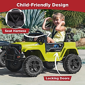 Best Choice Products 12V Kids Ride On Truck Car w/Parent Remote Control, Spring Suspension, LED Lights, AUX Port - Green