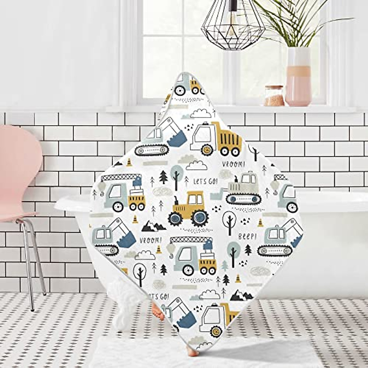 Ceiurey Excavator Truck Baby Boys Girls Bath Towel White Blue Car Hooded Towels Newborn Toddlers Organic Cotton Washcloths Shower Beach Towel 30 x 30 Inch