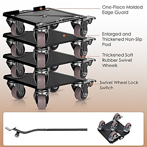 Furniture Dolly, Furniture Movers with 5 Wheels 360° Rotatable and Lockable, 4 Packs Premium Carbon Steel Furniture Lifter Mover Tool Set Perfect for Heavy Furniture (6.3 * 6.3inch)