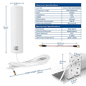 ZDTECH High Gain 10-12dBi External SMA Male/Dual SMA Male 3G 4G 5G LTE Omni Directional Outdoor Antenna for Mobile Cell Phone Cellular 4G/LTE/5G Router Modem Gateway(698-4000 MHz)