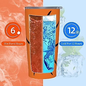 CHASOEA Basketball Tumbler 20oz Ball Stainless Steel Insulated Tumblers with Lid and Straw Orange Travel Coffee Mug Tea Wine Cups Water Bottle Basketball Gifts for Women