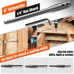 PINOZE 14-Piece Spade Drill Bit Sets with 6“ Extension, Paddle Flat Bit for Hole Cutter Woodworking, 1/4" to 1-1/2", Quick Change 1/4 inch Hex Shank, Nylon Storage Pouch Included