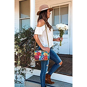 Anuschka Women’s Genuine Leather Medium Flap Crossbody Handbag - Hand Painted Exterior - Dreamy Floral