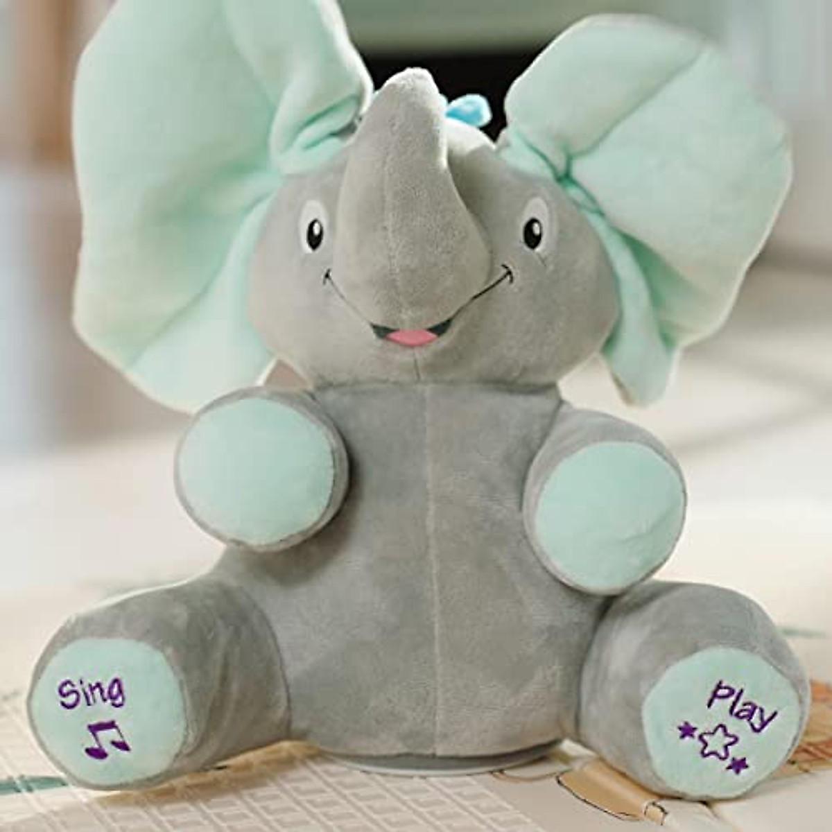 Nuby Peek a Boo Friends Animated Plush Toy with Music and Interactive Play, Baby Elephant