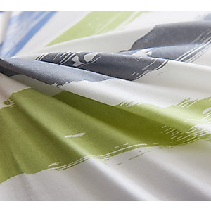 DAUAOTO Queen Size 90"X90" Duvet Cover Set, Print Cotton Teens Kids Bedding, Green Blue Striped