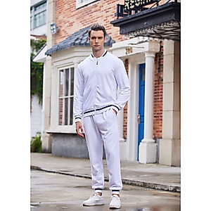 COOFANDY Sweatsuit For Men Long Sleeve Casual Athletic Tracksuits Zipper Exercise Jacket and Pants Sets White