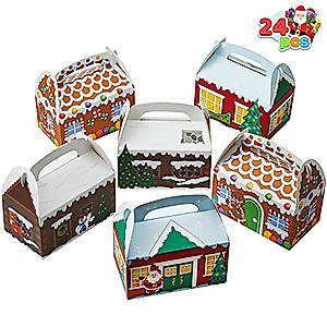 JOYIN 24 PCS 3D Christmas House Cardboard Treat Boxes for Holiday Xmas Goody Gift, Goodie Paper Boxes, School Classroom Party Favor Supplies, Candy Treat Cardboard Cookie Boxes