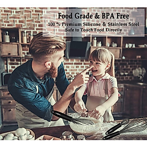 Walfos Silicone Whisk, Stainless Steel Wire Whisk Set of 3 -Heat Resistant Kitchen Whisks for Non-stick Cookware, Balloon Egg Beater Perfect for Blending, Whisking, Beating, Frothing & Stirring, Black