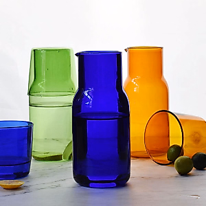 Sappiedear Bedside Glass Water Carafe Set with Cup, Glass Carafe with Lid Mouthwash Cups for Bedroom Bathroom Juice Wine Milk 19oz