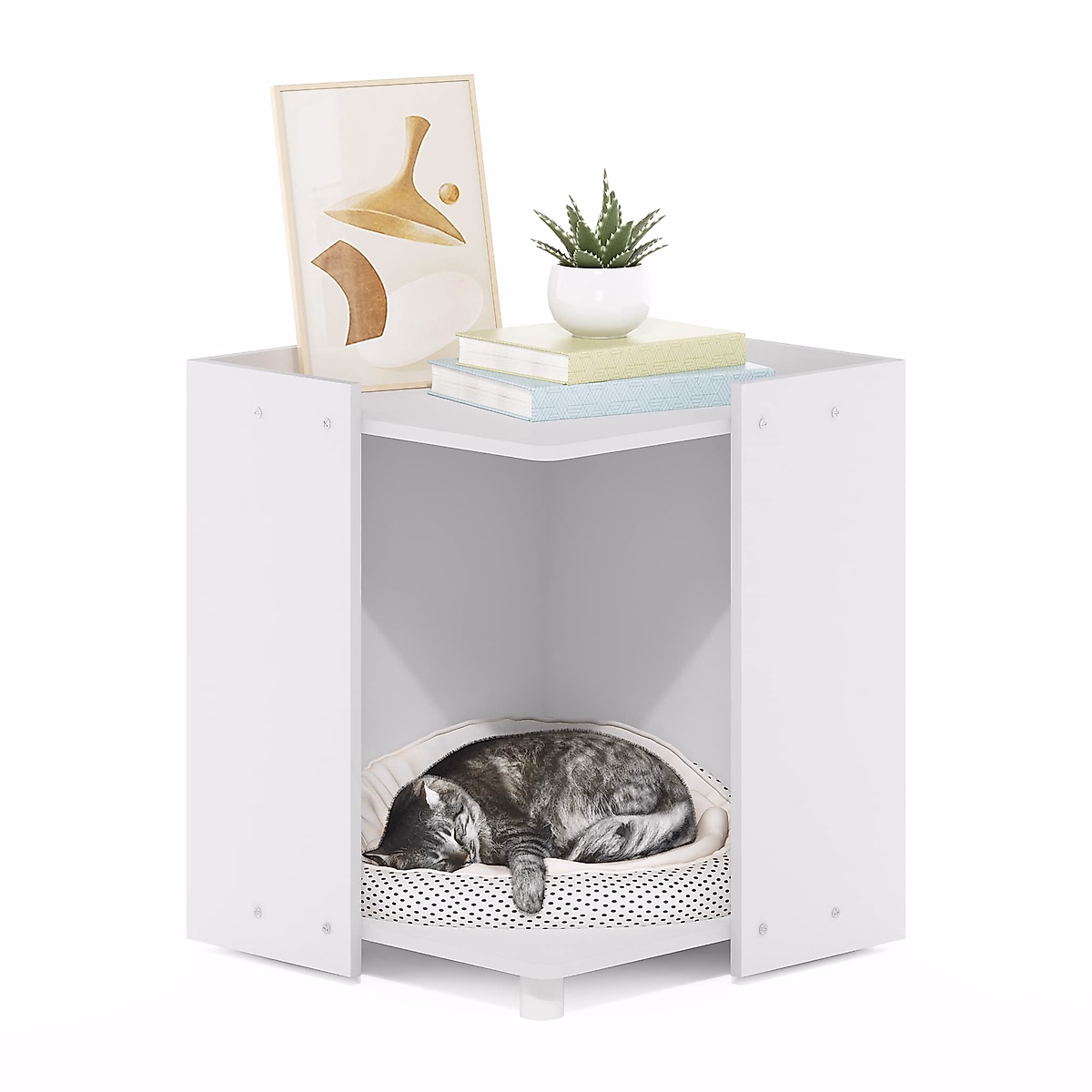 Furinno Peli Multipurpose End Table with Storage, Solid White, Cube