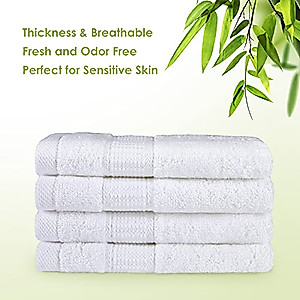 CANFOISON Bamboo Washcloths for Face and Body, 4 Pack White Washcloths for Adult Kids Baby Luxury Super Soft Highly Absorbent Bathroom Towels 13"x13"
