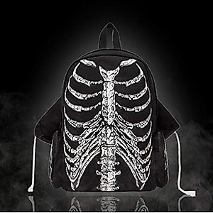 TENDYCOCO Ribcage Skeleton Print Backpacks Halloween Party Favor Bag Canvas Students Shoulder Bag