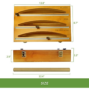 LownRain Bamboo Foil and Plastic Wrap Organizer, Plastic Wrap, Aluminum Foil and Wax Bamboo Dispenser for Kitchen Storage Organization Holder for 13" Roll (3-Slot,Arc)