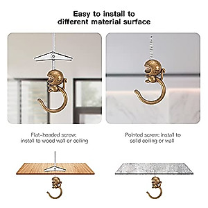 BAMI-LEE House Monkey Ceiling Hooks for Hanging Plants, 8 Pack Swag Ceiling Hooks, Heavy Duty Swag Hook with Hardware Including Screws and Toggle Wings for Ceiling Installation Wall Fixing (Bronze)