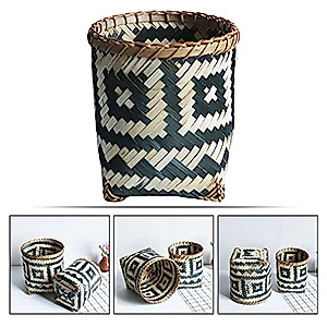 jojofuny Woven Basket Trash Can Round Rattan Waste Basket Planter Woven Storage Baskets Wicker Wastebasket Garbage Container Bin for Bathroom Bedroom Home Office