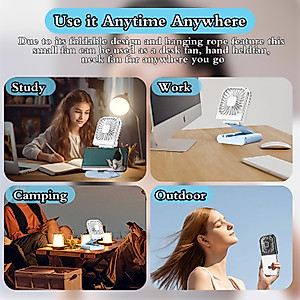 LYAPEONY Foldable Mini Portable Fan, 5 in 1 Design, 3000mAh Rechargeable Battery, 4 Speed Adjustable Wind Speed, Suitable for Travel, Outdoor, Camping, Car (Blue and White)