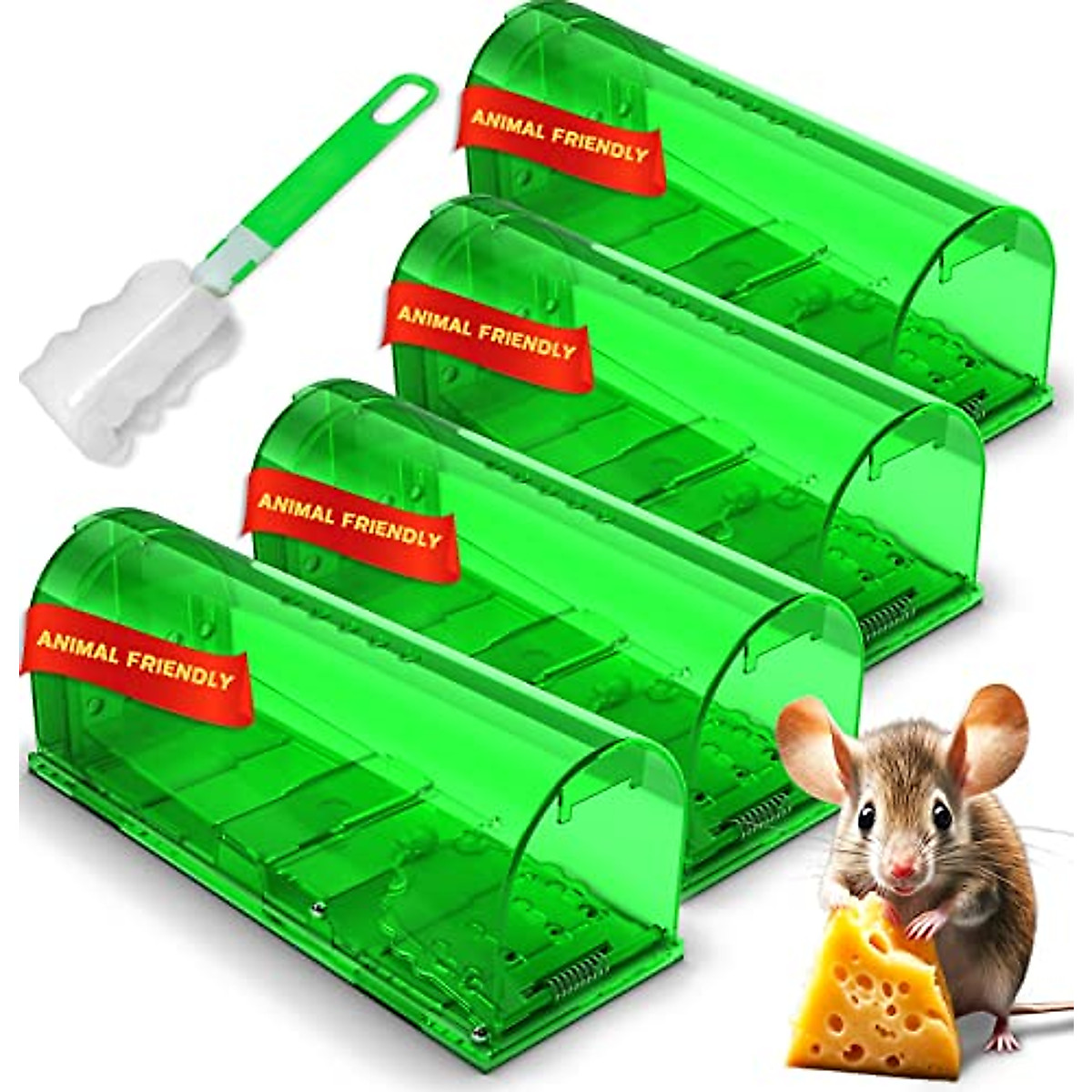 Utopia Home Humane Mouse Traps Indoor for Home (Pack of 4) - Green Reusable Mice Traps for House Indoor - Pet Safe Mouse Trap Easy to Set, Quick, Effective, & Safe Rodent Trap