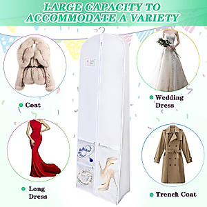 Hiitytin 70" Wedding Dress Garment Bag with 10'' Gusseted Dress Bags & Bride Tote Bag, 3 Pockets Garment Bag for Wedding Dress, Gown Garment Bag for Long Dresses, Prom Gown Bags, Bride Bag, White (1)