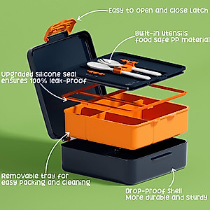 Fimibuke Bento Lunch Box for Kids, Leak Proof Toddler Bento Box with 4 Compartments BPA Free Dishwasher Safe Lunch Container with Utensils, Ideal Portion Sizes for Ages 3-12 Girls Boys for School