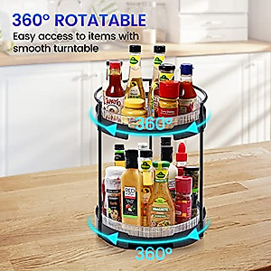 2 Tier Lazy Susan Turntable Spice Rack Organizer for Kitchen Cabinet, Farmhouse Tiered Tray Decorative Trays for Fruit, Snacks - Organizer for Cupboard, Pantry, Bathroom, Table