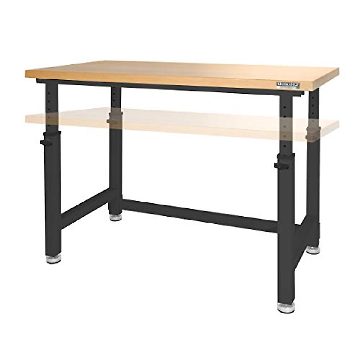 Seville Classics UltraHD Heavy Duty Height Adjustable Workbench Table w/ Solid Wood Top, 1000 lbs. Weight Capacity Workstation for Garage, Warehouse, Workshop, Satin Graphite, 48" W x 24" D Desktop