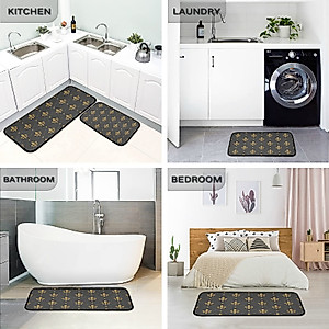 Gold Fleur De Lis Kitchen Mats Kitchen Rugs Runner Laundry Rug Non Slip Floor Door Mats Soft Doormats Carpet Home Decor Set of 2