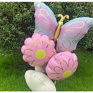 2Pcs Big Butterfly Balloons Pastel Pink Butterfly Foil Mylar Balloon,Colorful Butterfly Themed Baby Shower Girl Birthday Party,Wedding Summer Party Decorations Supplies(Light Pink Gradient Gold)
