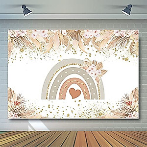 Avezano Boho Rainbow Backdrop for Baby Shower Pampas Grass Bohemian Rainbow Baby Shower Party Decorations Photography Background Party Supplies Cake Table Banner (7x5ft)