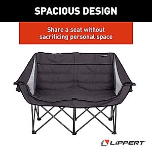 Lippert Folding Padded loveseat for Camping with Carry Bag Dark Grey