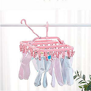 Radefasun Clip and Drip Hanger with 32 Clips Plastic Swivel Hook Portable Folding Drying Rack Baby Clothes Hanger Foldable Travel Accessories for Socks Bras Lingerie Towels Underwear Gloves Blue