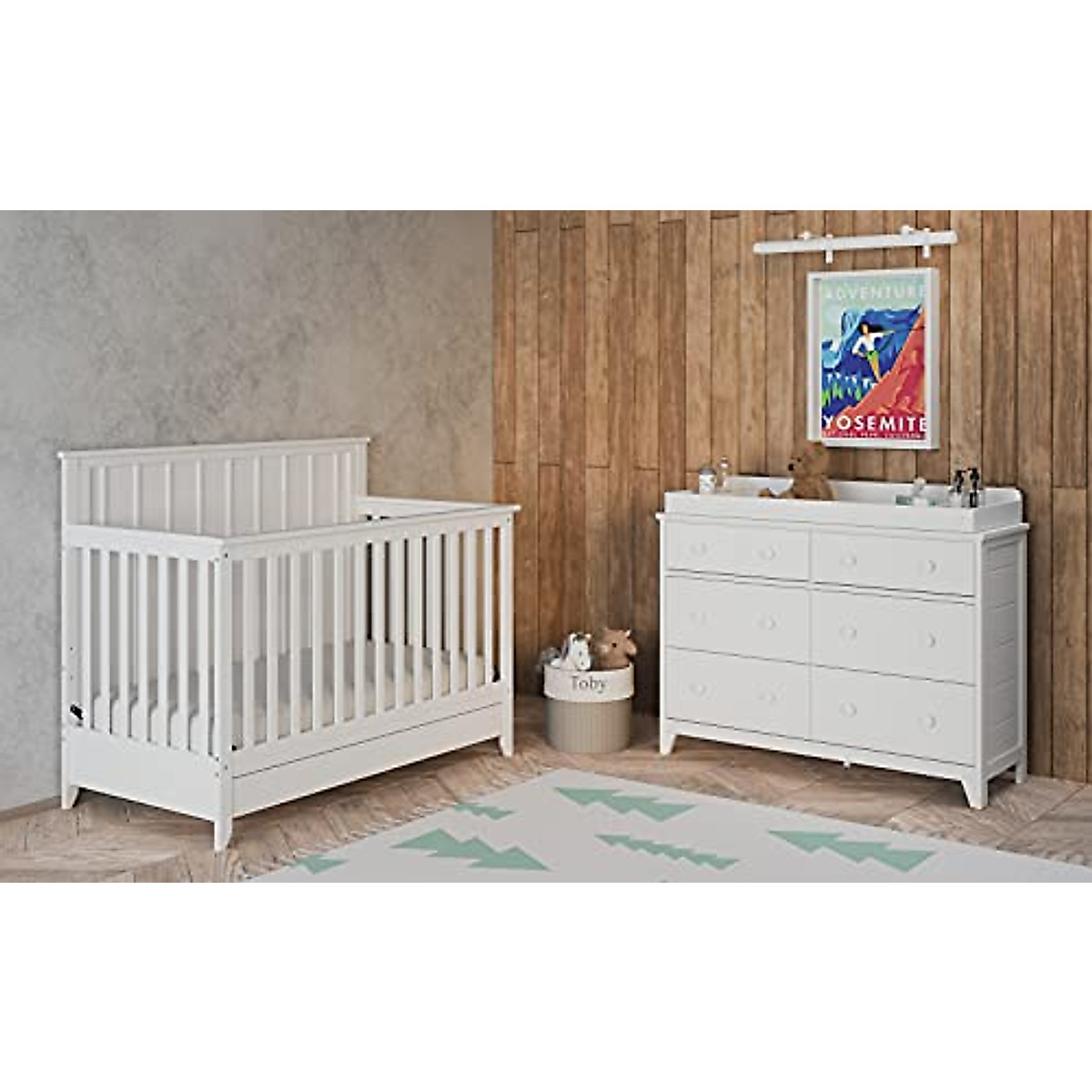 STORKCRAFT Forrest 5-in-1 Convertible Crib with Drawer (White) – GREENGUARD Gold Certified, Crib with Drawer Combo, Full-Size Nursery Storage Drawer, Converts to Toddler Bed, Daybed and Full-Size Bed