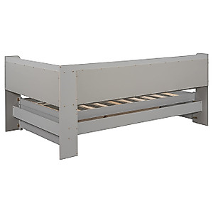DNChuan Twin Size L-Shaped Corner Daybed with Bookcase Headboard,Captains Bed with Underneath Storage Drawers for Kids Adults,No Box Spring Needed,Grey