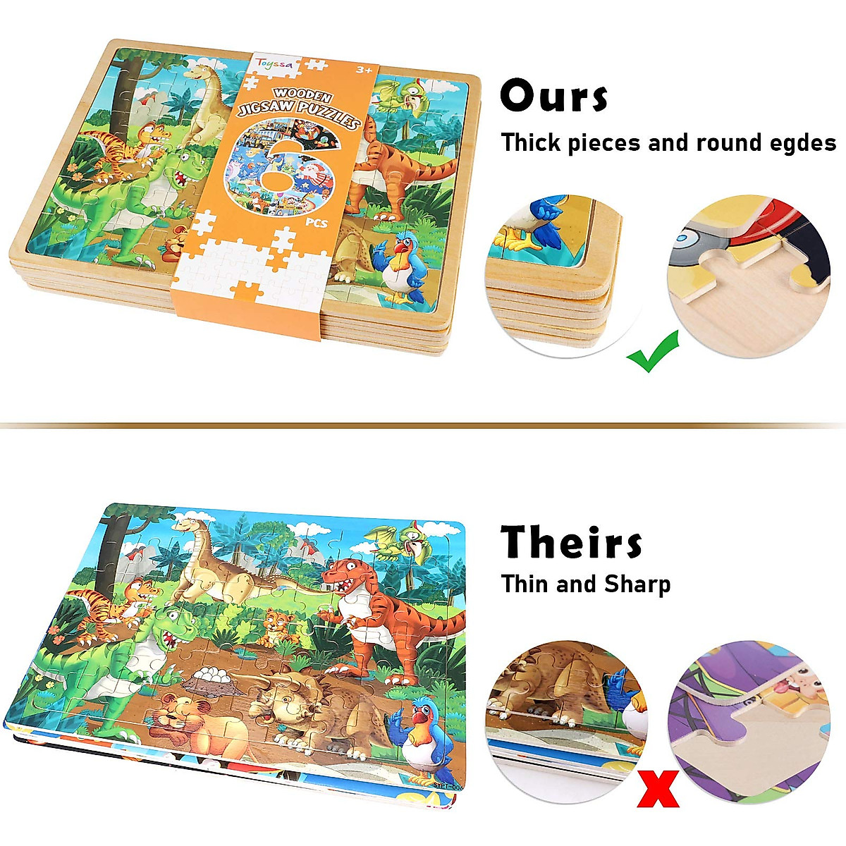 6 Pack Wooden Puzzles for Kids Ages 4-8 Jigsaw Puzzles Preschool Learning Educational Toys for Toddlers Boys Girls