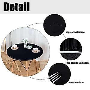 LUSHVIDA Round Waterproof Table Cover Tablecloth Vinyl Fitted Elastic Edged Plastic Table Cover Fits Tables up to 45"-56" R Black