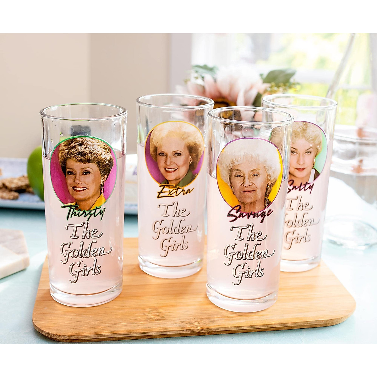 Silver Buffalo The Golden Girls Frames Logo 10-Ounce Tumbler Glasses | Set of 4