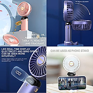 DMDFAN Mini Handheld Fan, Portable Personal Fan Hanging Neck Fan 90° Adjustable USB Rechargeable 3000mAh Small Desk Fan 5 Speed for Home Office Travel (3000mAh, Navy Blue)