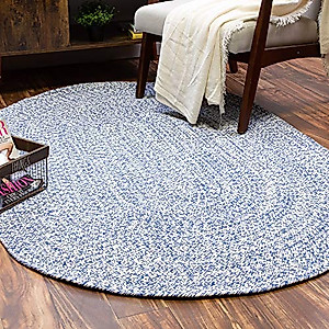 Super Area Rugs Farmhouse Braided Rug Cotton Kitchen Reversible Carpet, Blue & White, 4' X 6' Oval